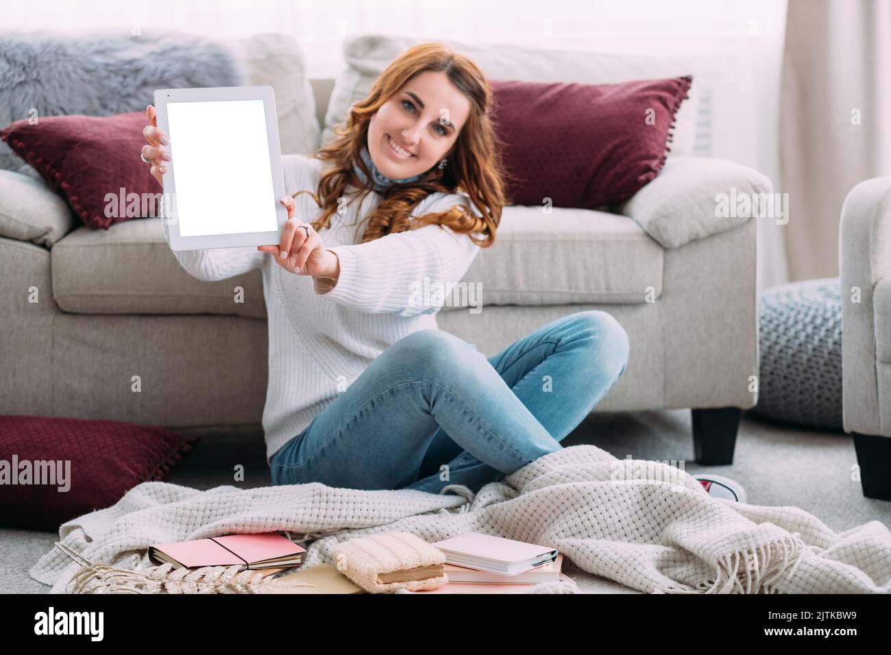 successful social media influencer lady tablet Stock Photo - Alamy