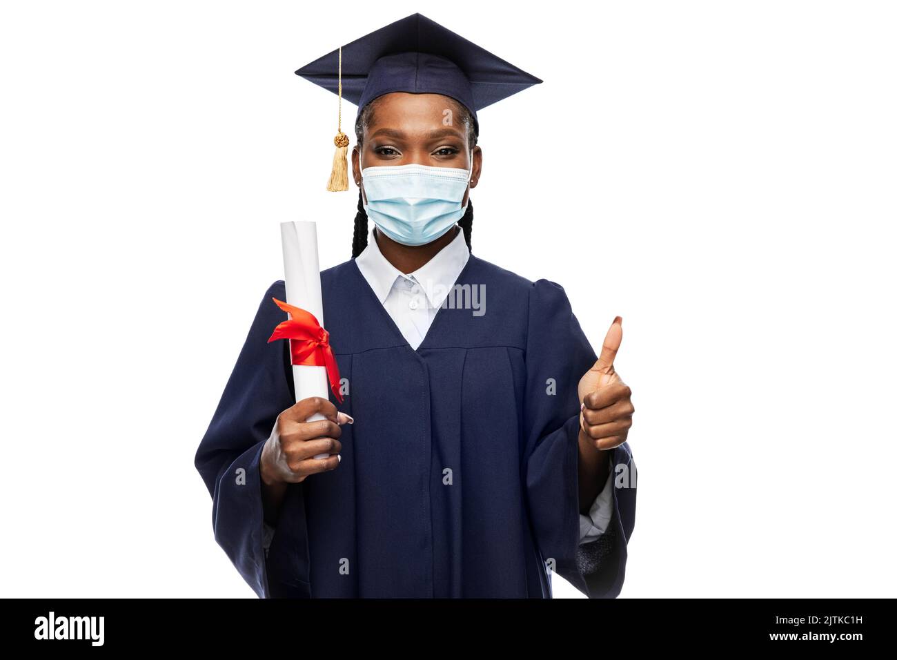 female graduate student in mask with diploma Stock Photo - Alamy