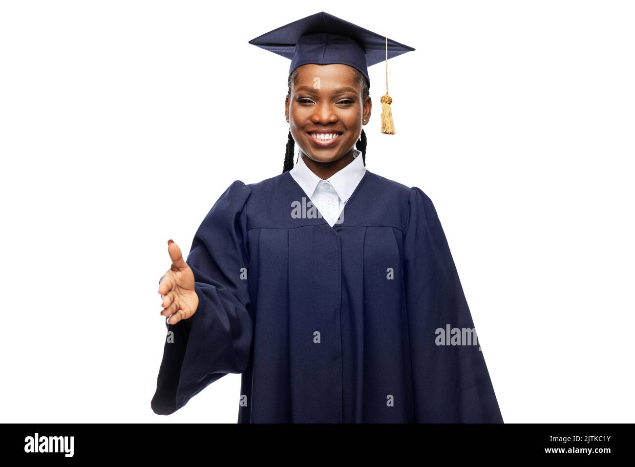 female graduate student giving hand for handshake Stock Photo - Alamy