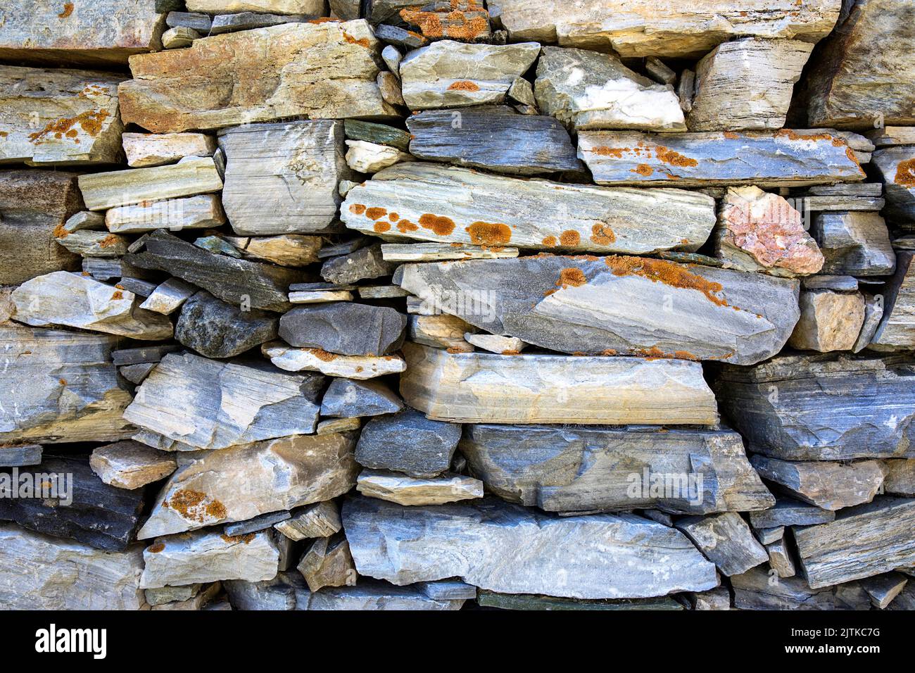 Traditional stone wall of a alpine house in Jagdhausalm village in hohe ...