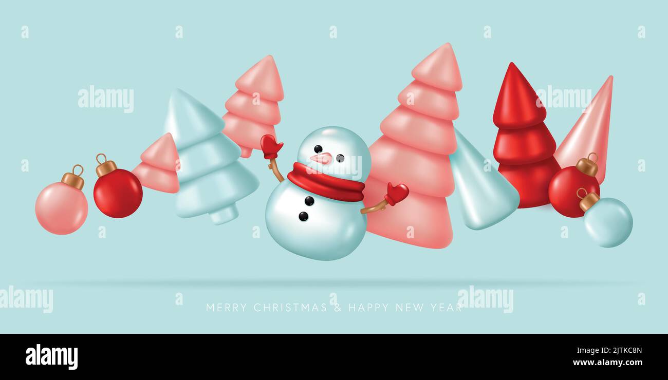 Christmas background with snowman, and Christmas trees. Vector ...