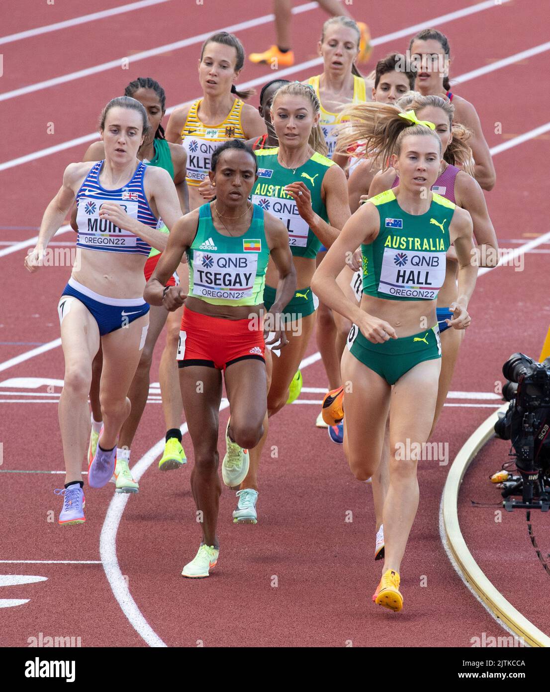 Laura Muir, Linden Hall and Gudaf Tsegay competing in the women’s 1500m semi final at the World ...