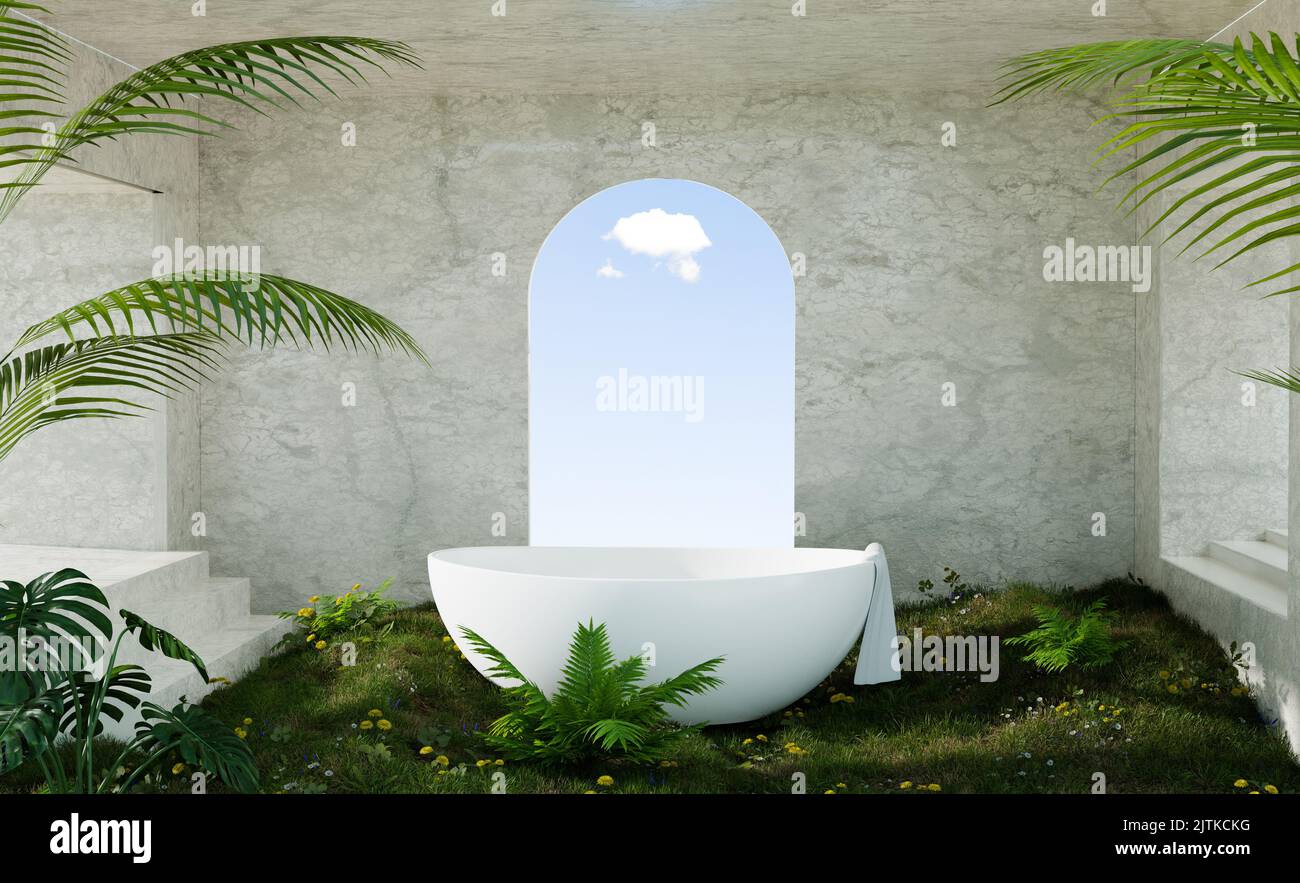Bathroom with nature design concept, 3D illustrations rendering Stock ...