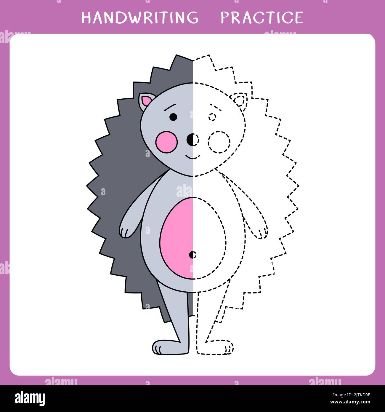 Handwriting practice sheet with cute hedgehog for coloring book Stock ...