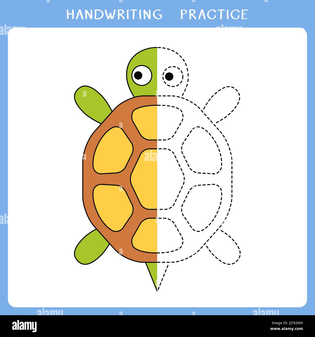 Handwriting practice worksheet with cute turtle for coloring book Stock ...