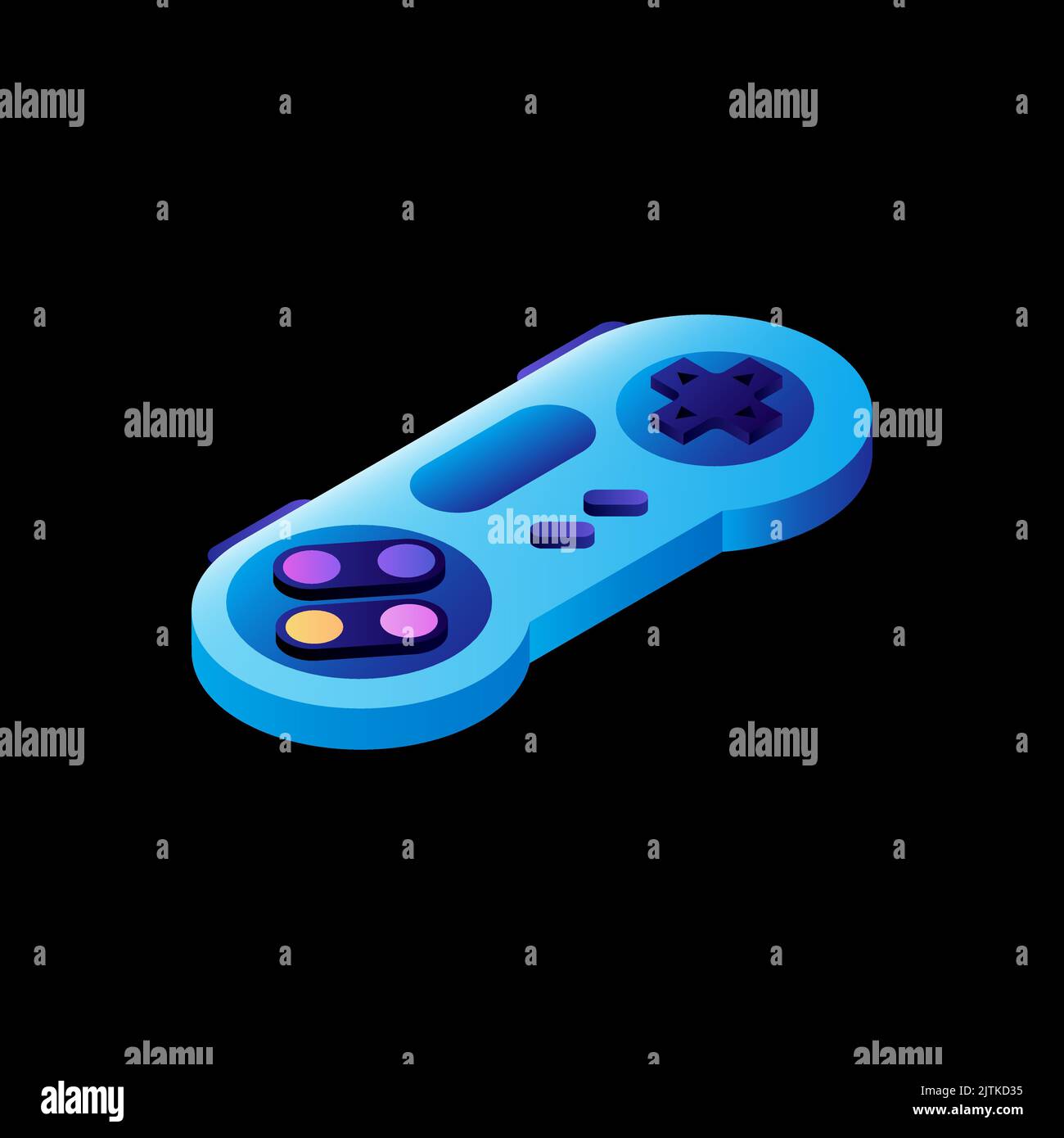 Blue Game Controller on Black Background. Vector illustration Stock ...