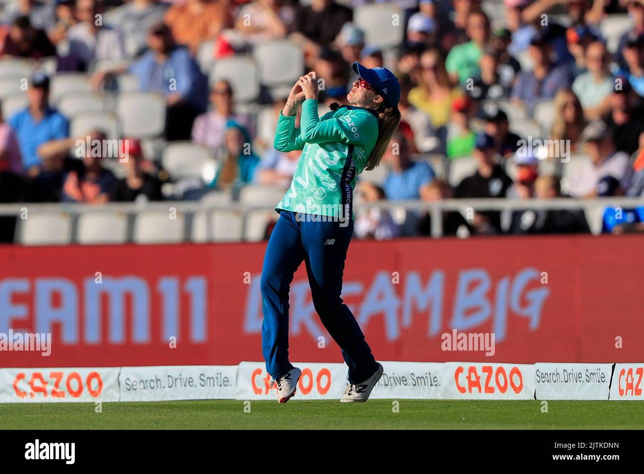Emily Windsor of Oval Invincibles holds the catch to dismiss Lizelle ...