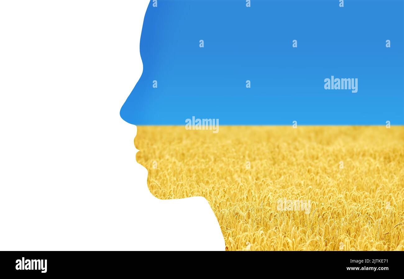 woman's face silhouette in ukrainian flag colors Stock Photo - Alamy