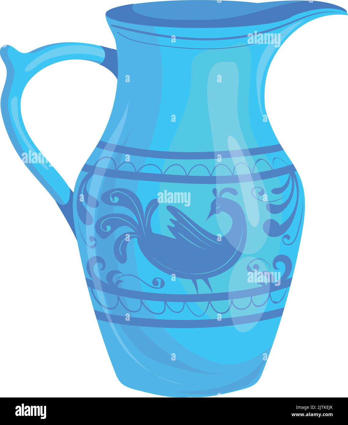 Old clay jug. Blue ceramic cartoon pitcher isolated on white background ...