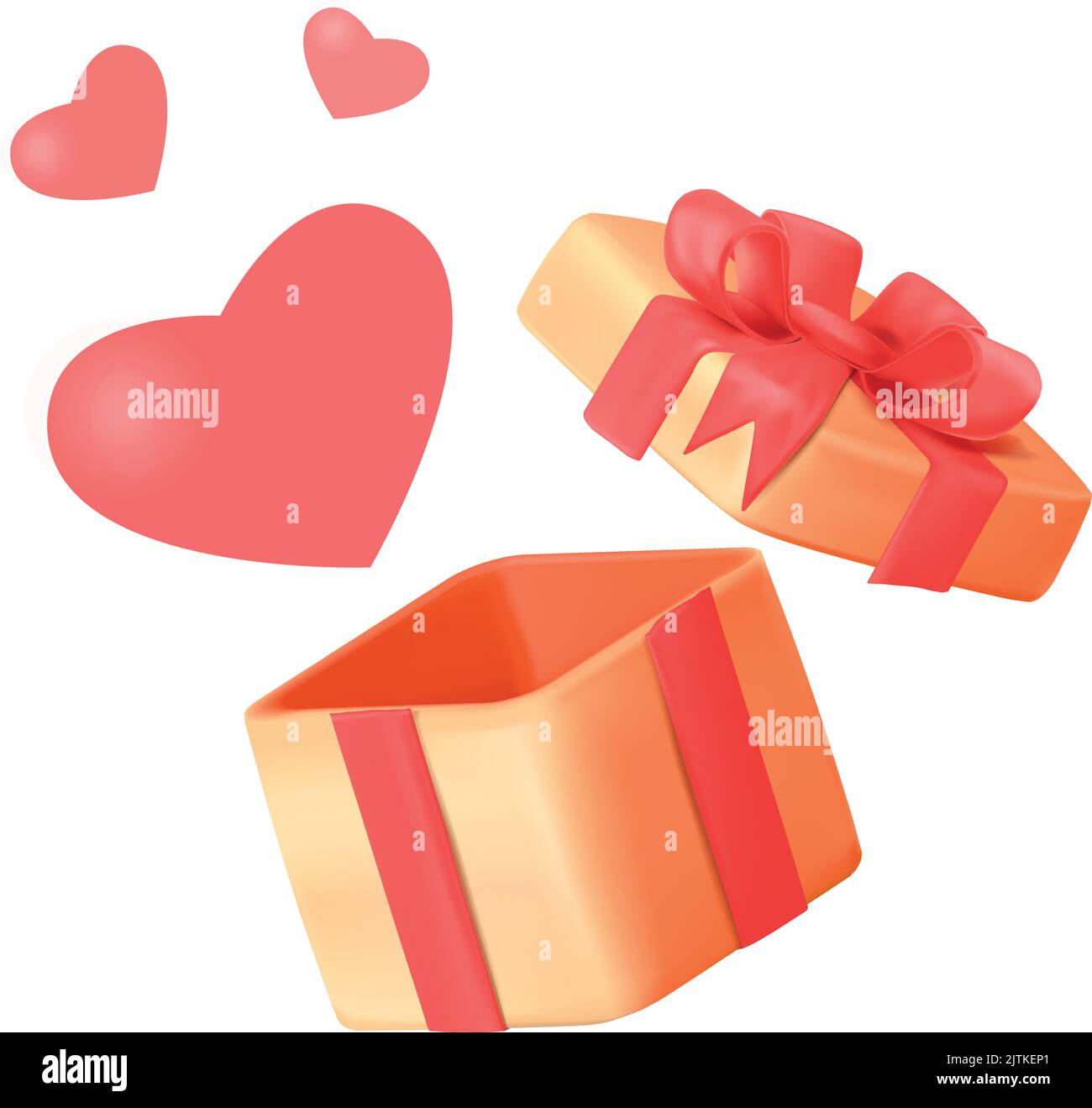 Valentine present. Hearts flying from open gift box isolated on white ...