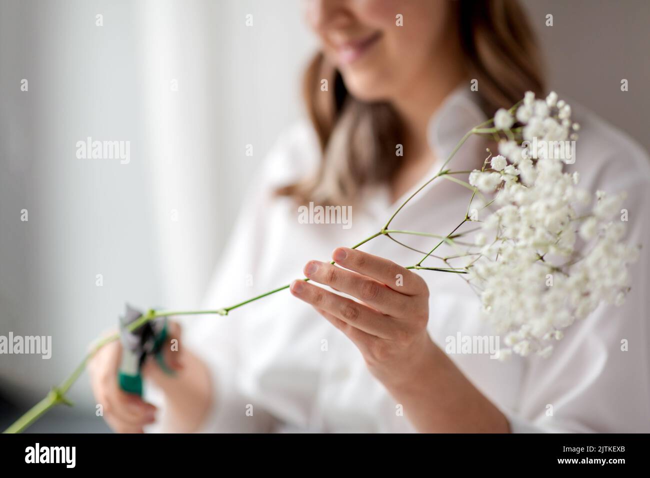 Woman pruning flower stem hi-res stock photography and images - Alamy