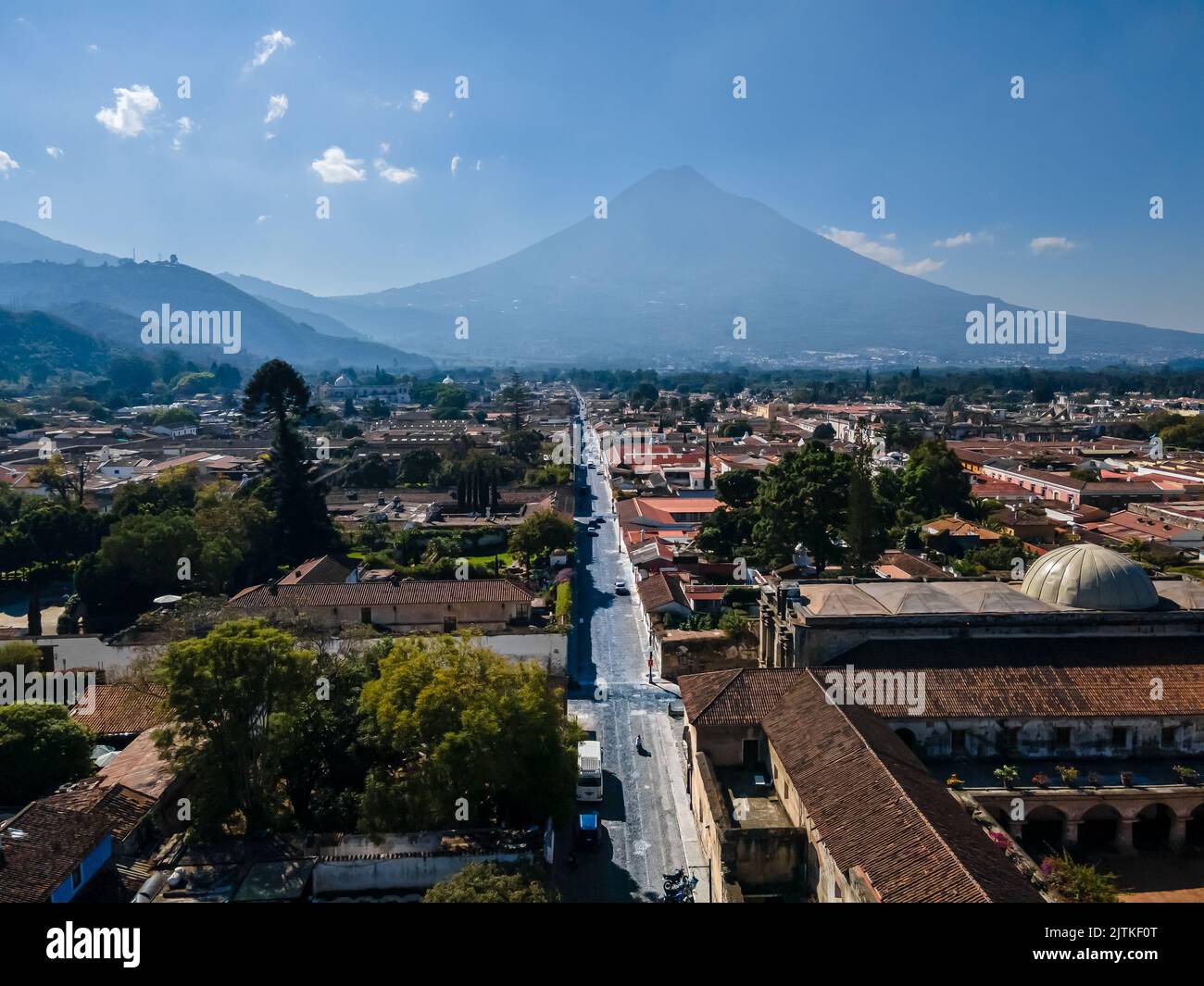 Beautiful aerial cinematic footage of the Antigua City in Guatemala ...