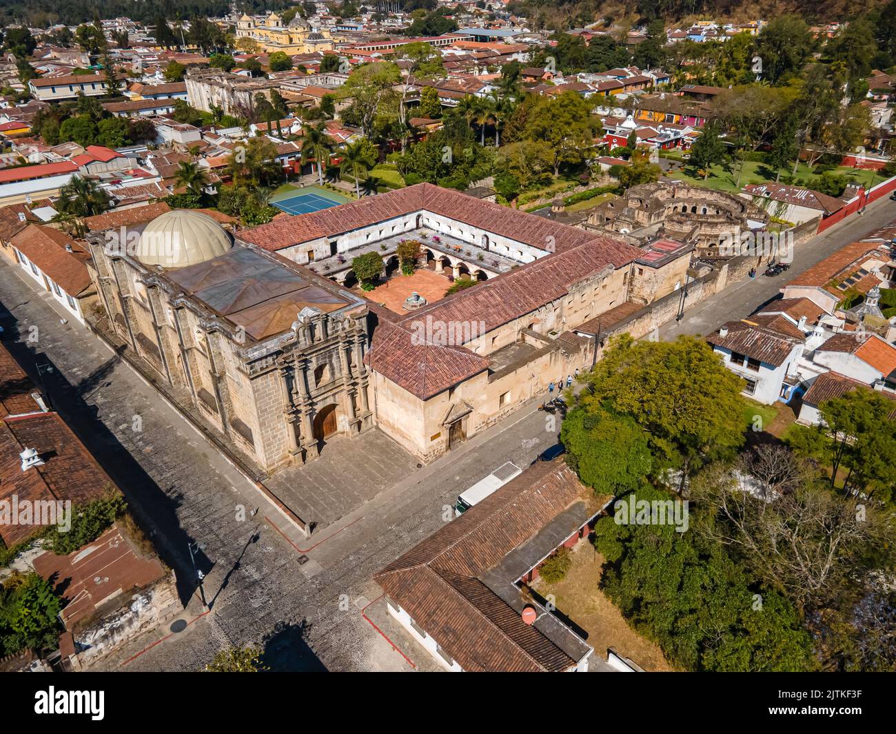 Beautiful aerial cinematic footage of the Antigua City in Guatemala ...