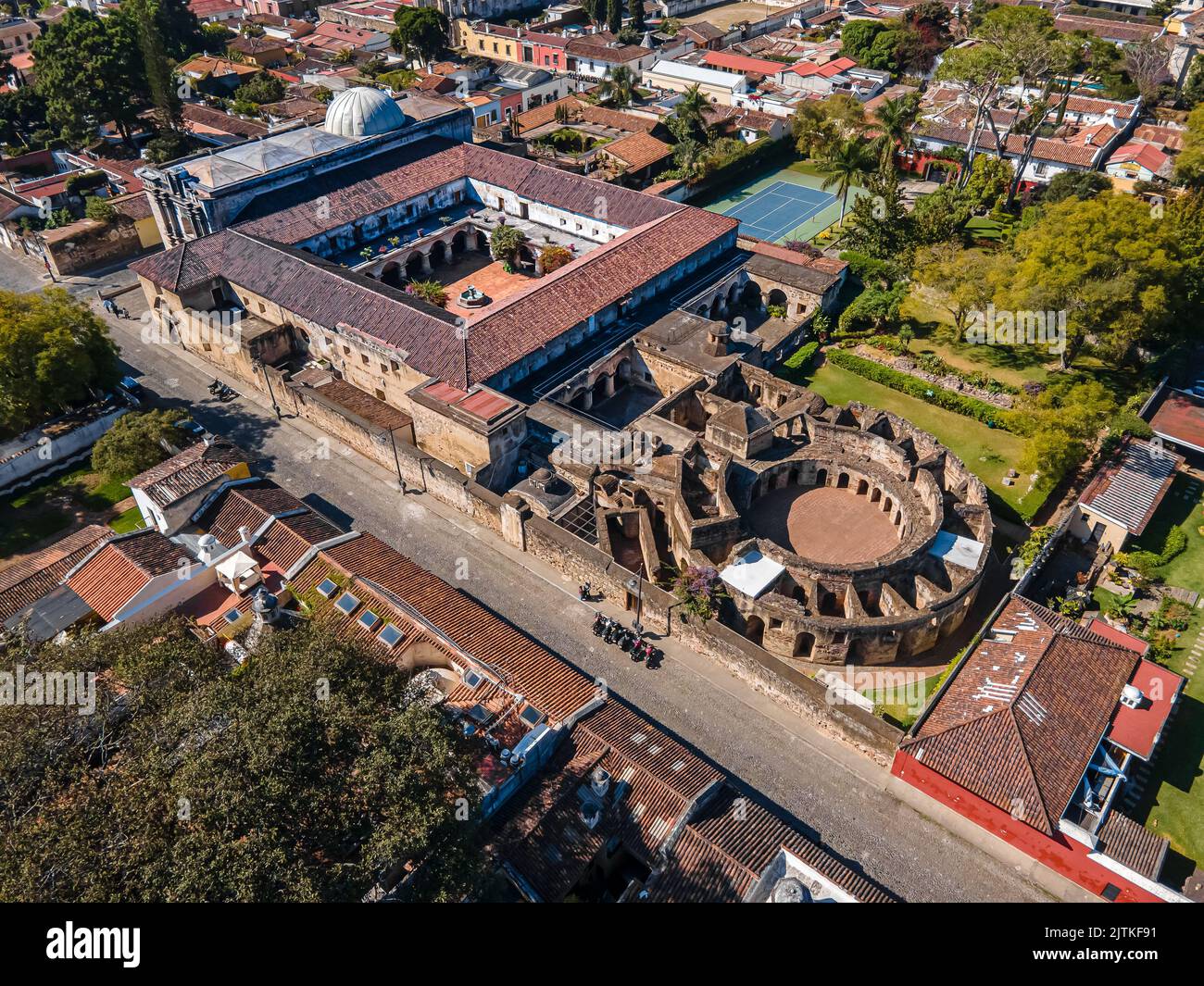 Beautiful aerial cinematic footage of the Antigua City in Guatemala ...