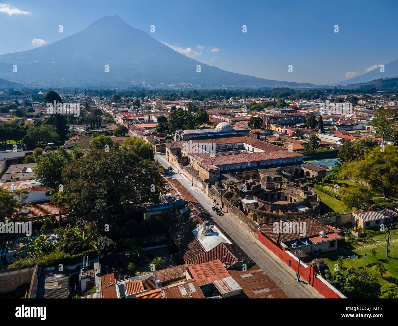 Beautiful aerial cinematic footage of the Antigua City in Guatemala ...