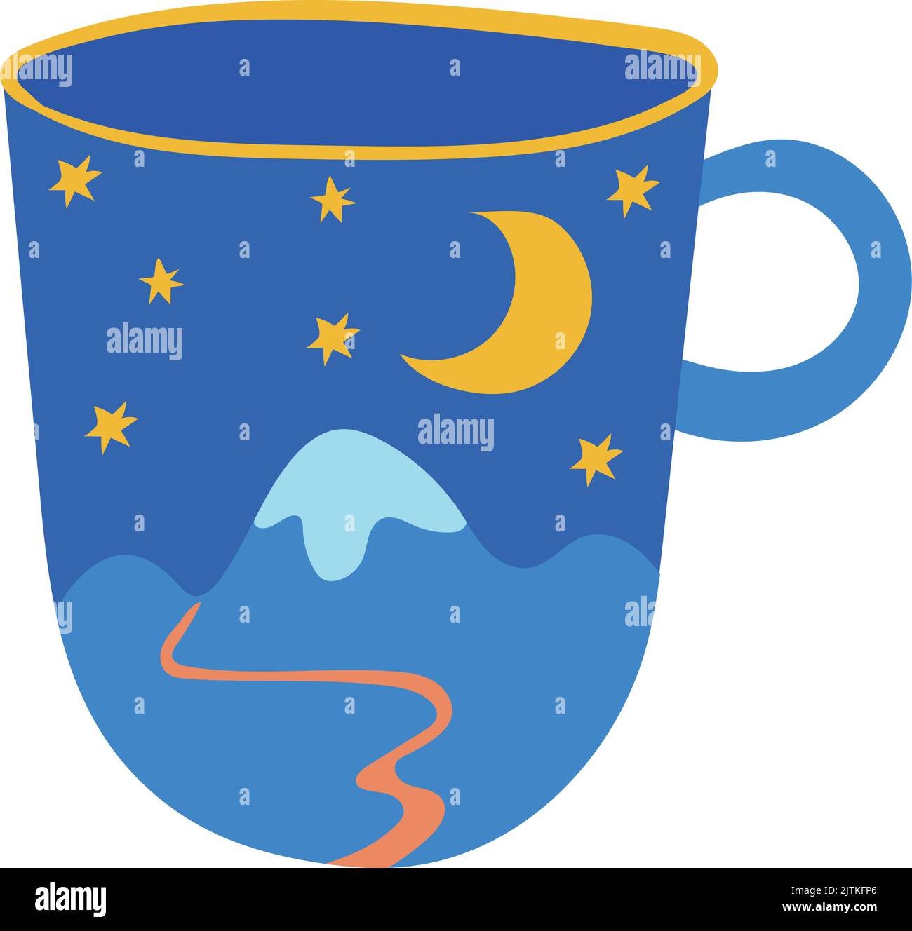 Hand drawn cup. Blue doodle tea mug isolated on white background Stock ...