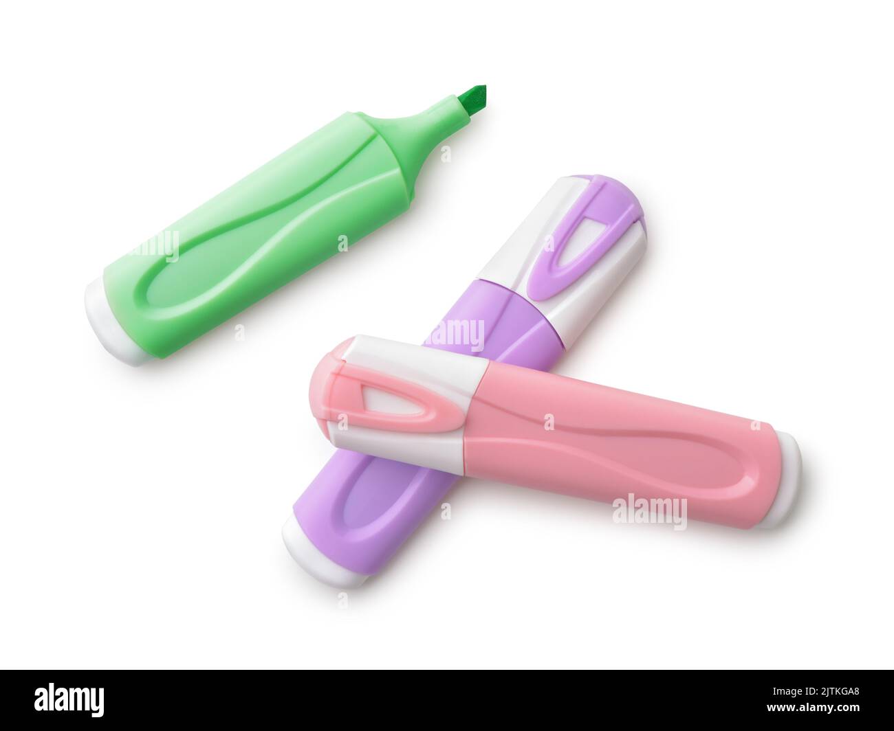 Top view of three highlighter felt pens isolated on white Stock Photo ...