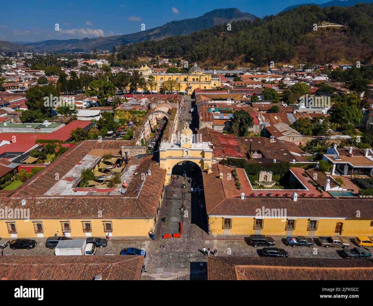 Beautiful aerial cinematic footage of the Antigua City in Guatemala ...