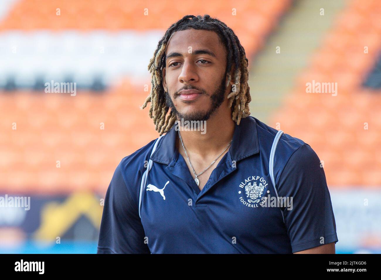 Dominic Thompson #23 of Blackpool arrives at Bloomfield Road Stock ...