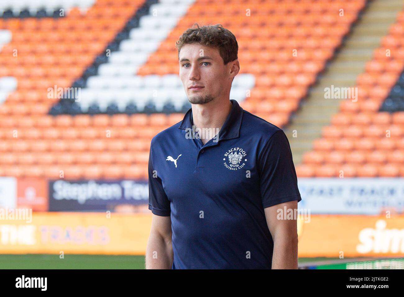 Matty Virtue #17 of Blackpool arrives at Bloomfield Road Stock Photo ...