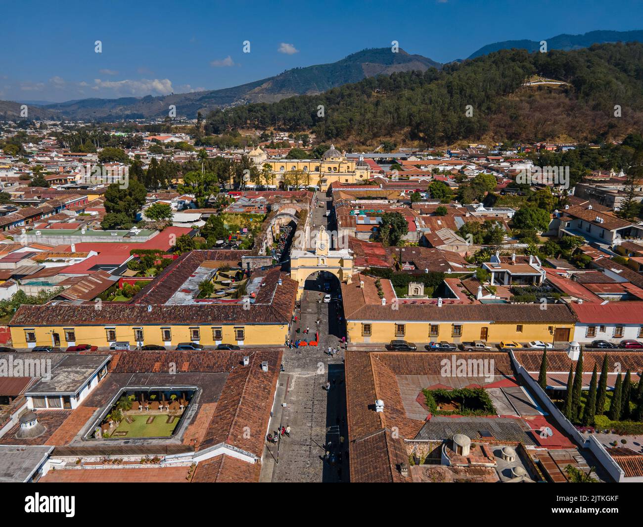 Beautiful aerial cinematic footage of the Antigua City in Guatemala ...