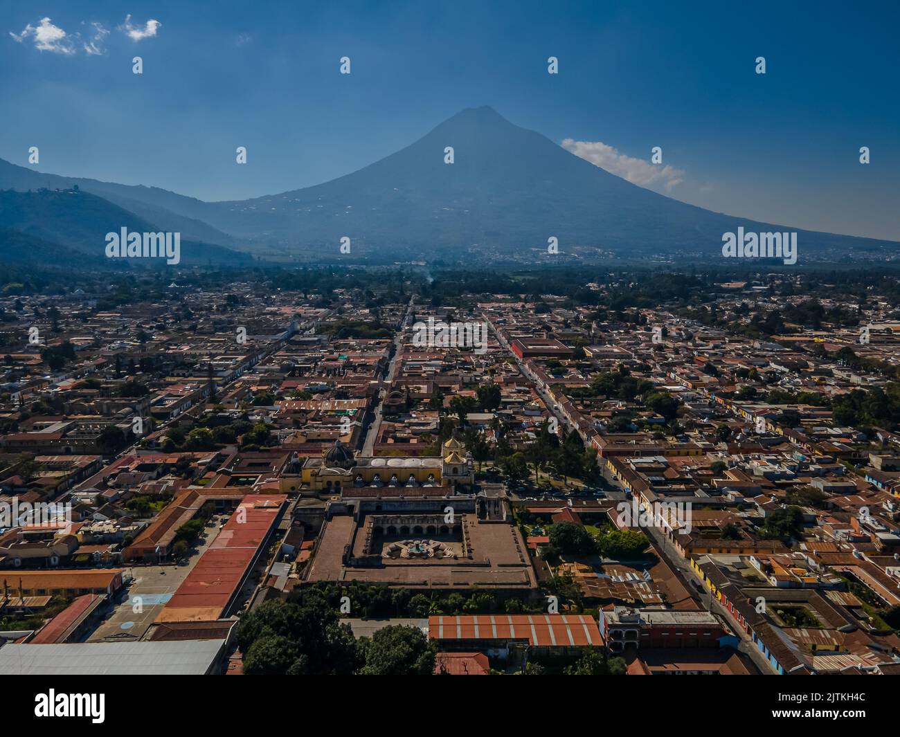 Beautiful aerial cinematic footage of the Antigua City in Guatemala ...
