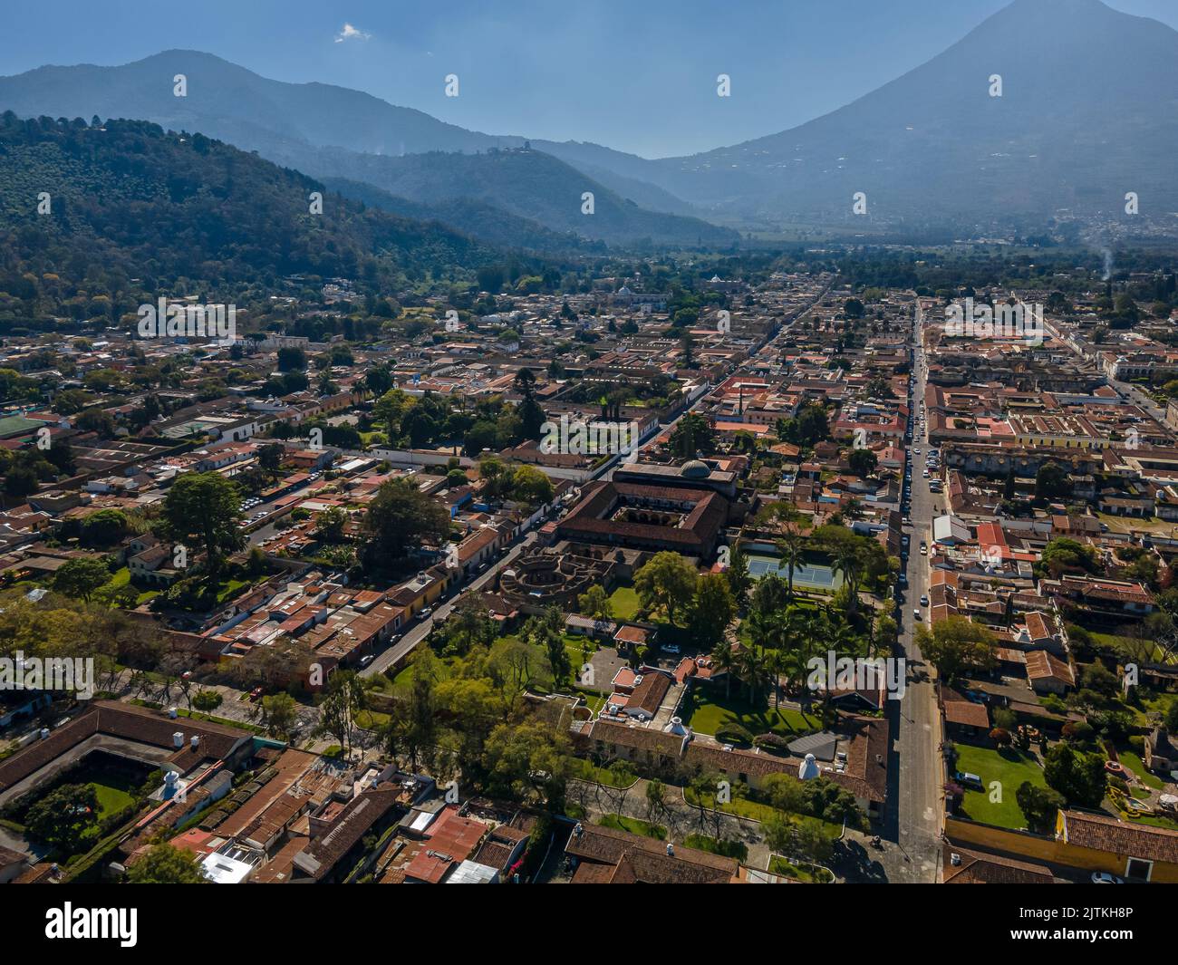 Beautiful aerial cinematic footage of the Antigua City in Guatemala ...