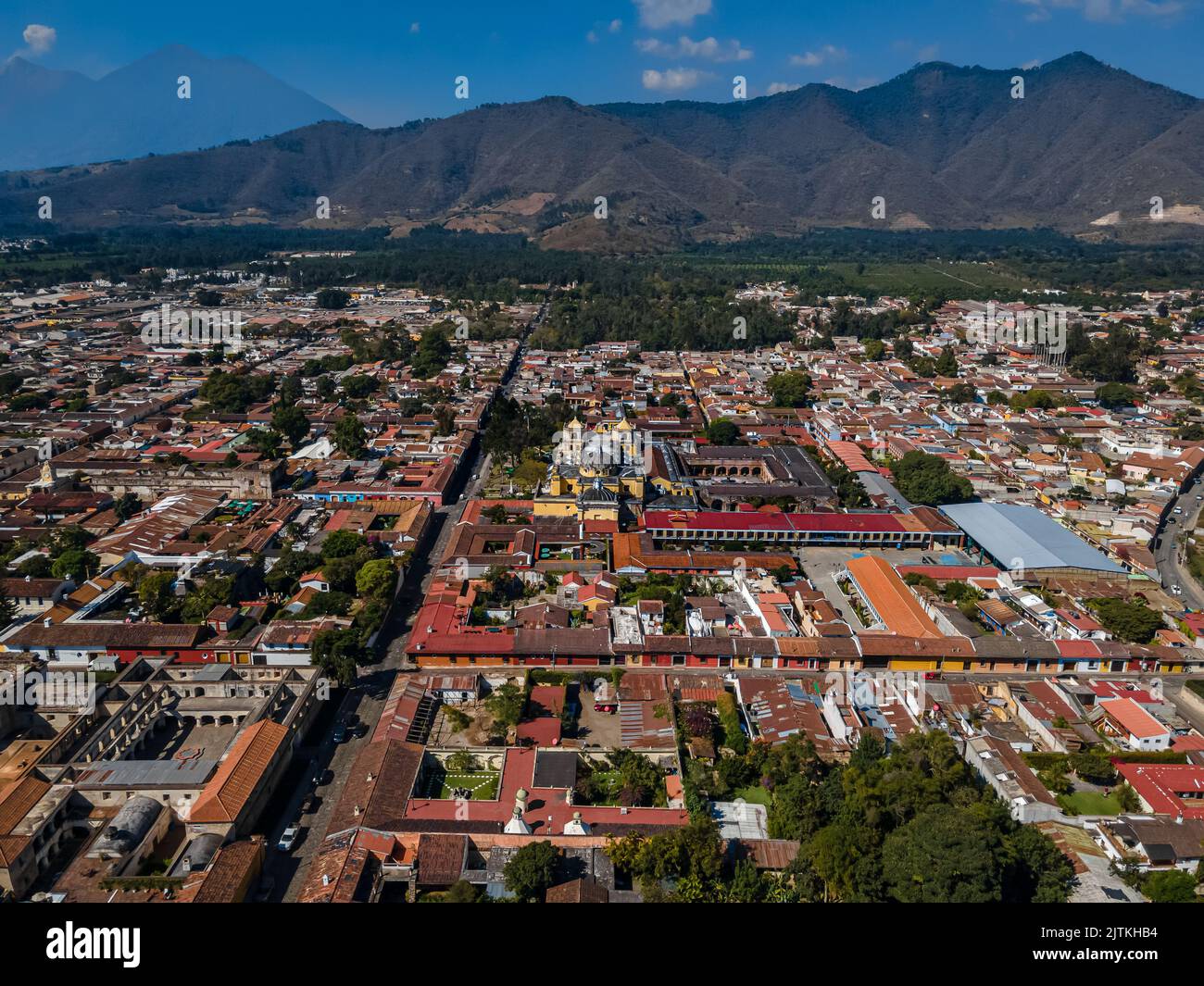 Beautiful aerial cinematic footage of the Antigua City in Guatemala ...