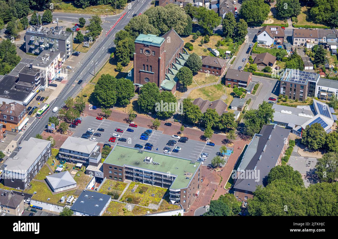 Aerial view, catholic church St. Antonius, market place Ickern, Ickern ...