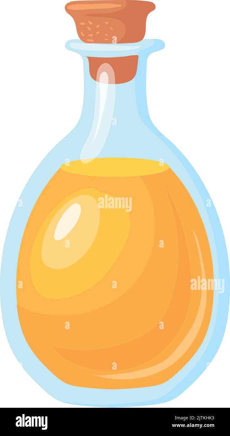 Cartoon glass with golden liquid. Oil container isolated on white ...