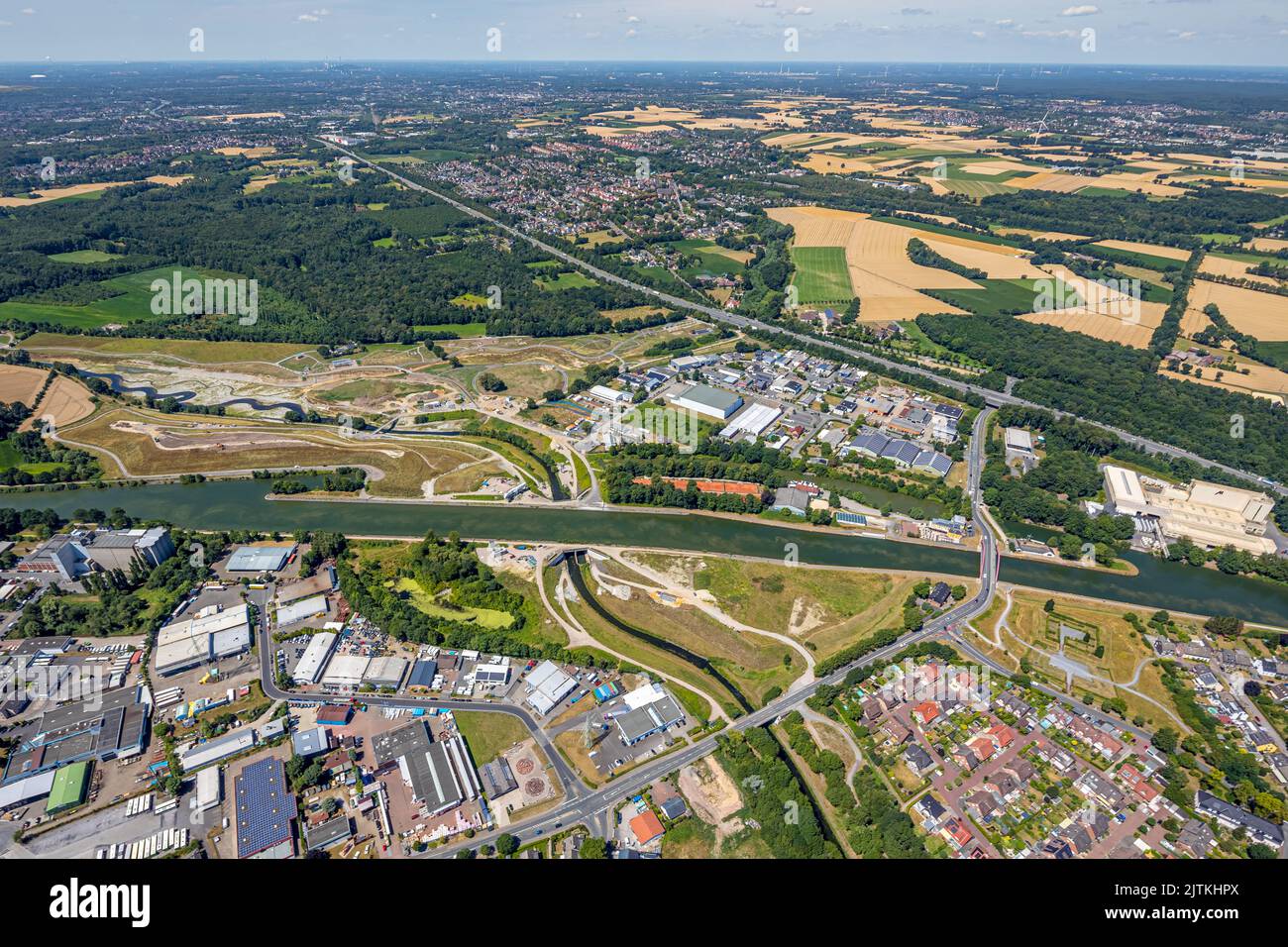 Aerial view, Emscher construction site for Emscherland, Emscher culvert ...