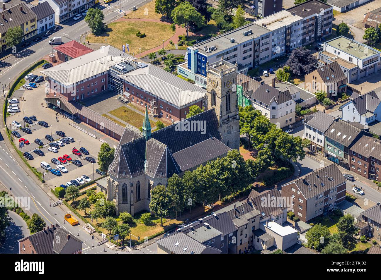 Aerial view, catholic church St. Lambertus Henrichenburg, Henrichenburg ...
