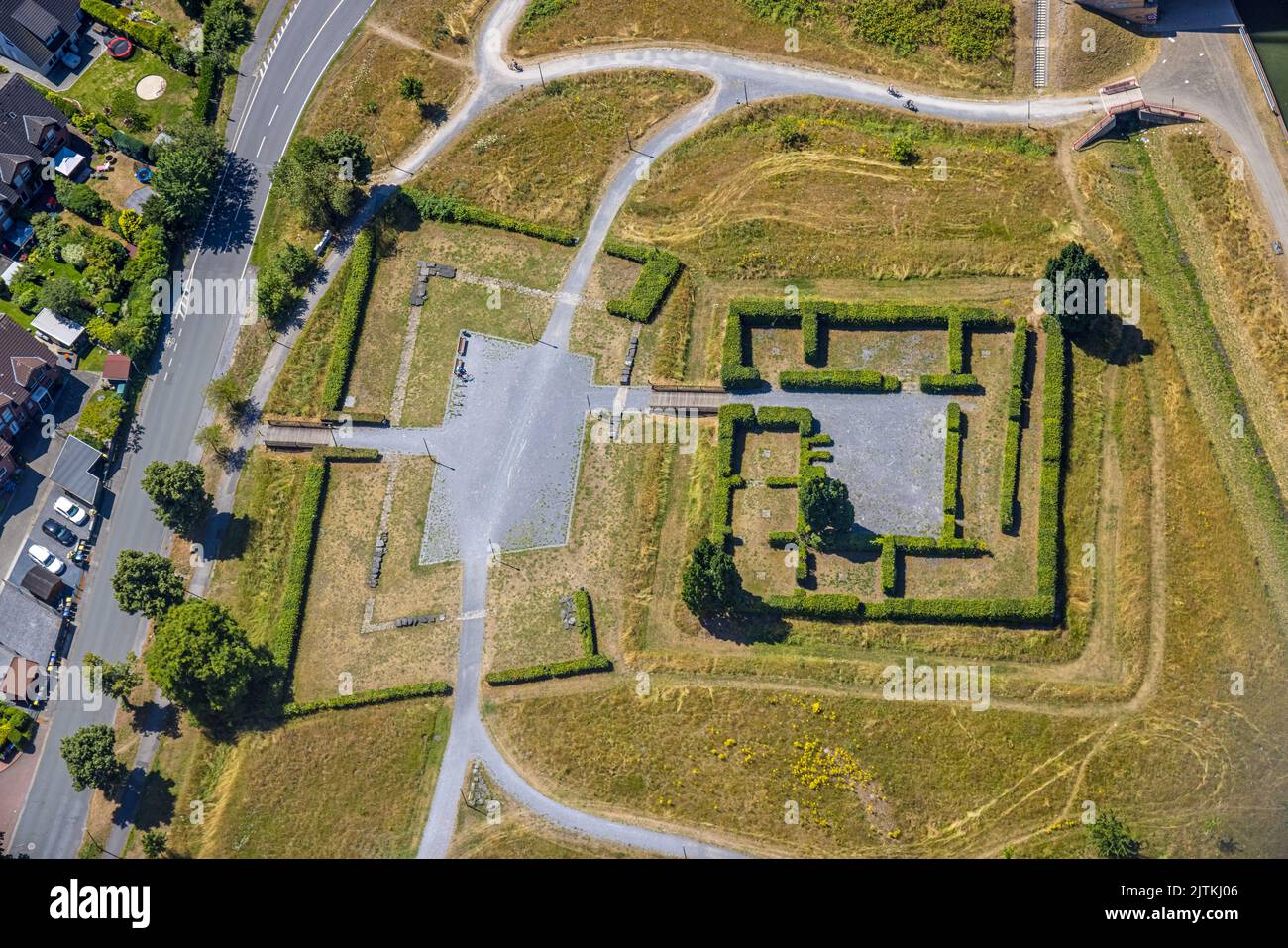 Aerial view, Landscape Archaeological Park Henrichenburg, hedge maze ...