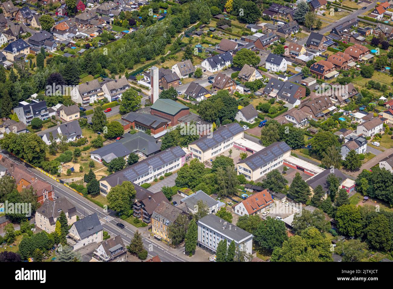 Aerial view, Evang. Pauluskirche, Martin-Luther-King-School, Rauxel ...