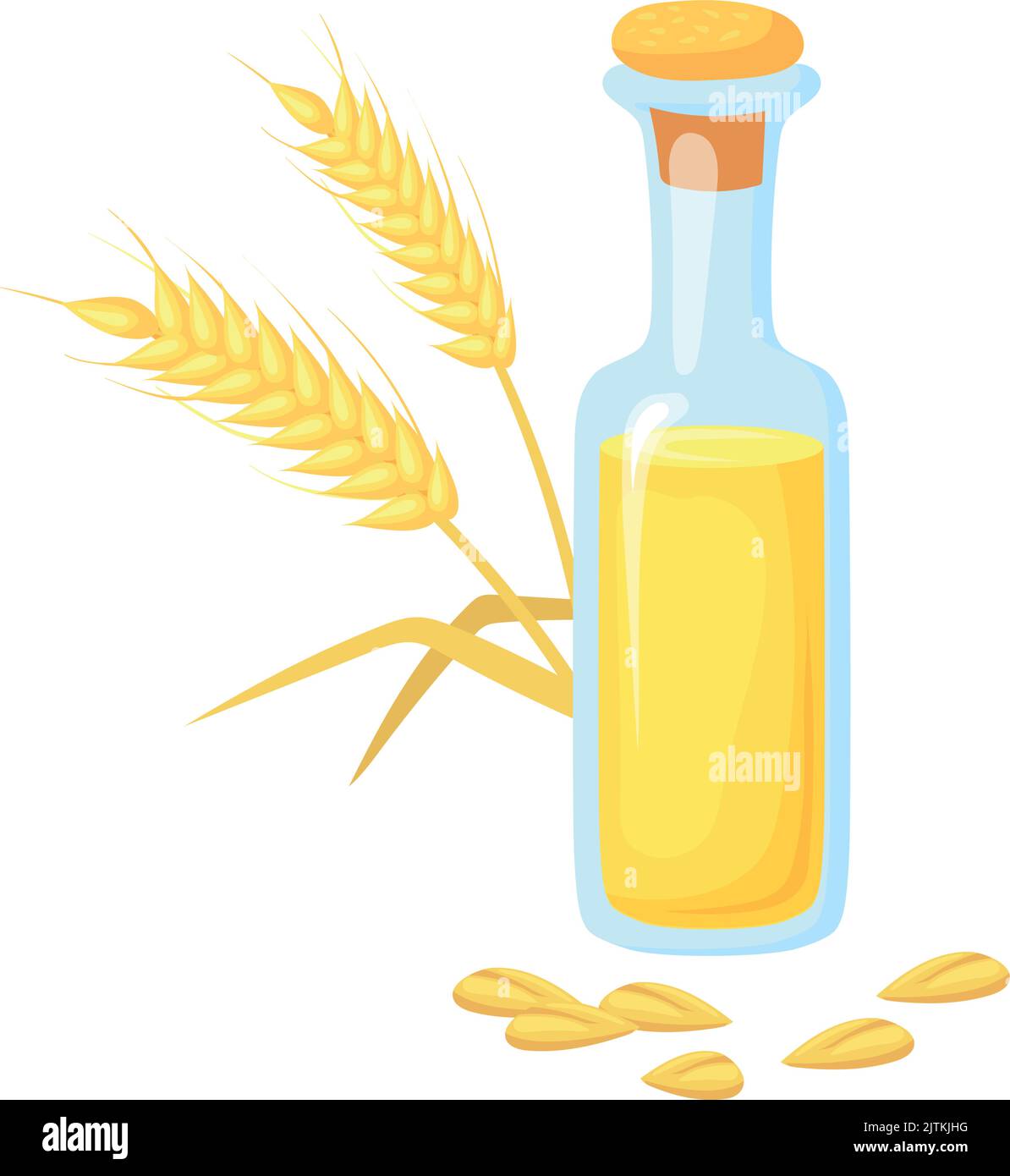 Grain oil cartoon icon. Glass bottle with cartoon crop isolated on ...