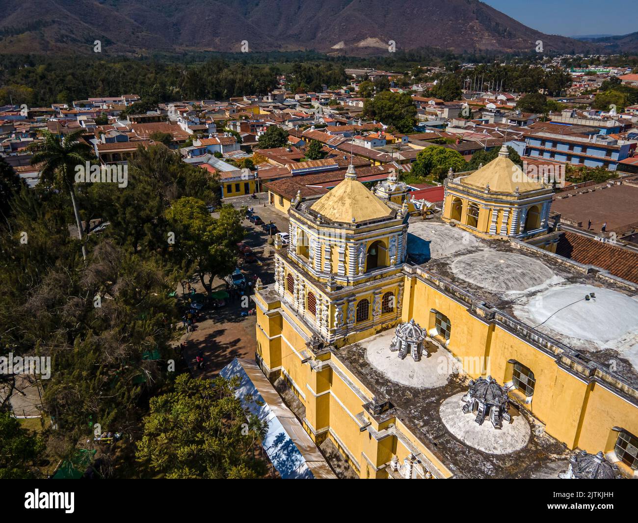 Beautiful aerial cinematic footage of the Antigua City in Guatemala ...