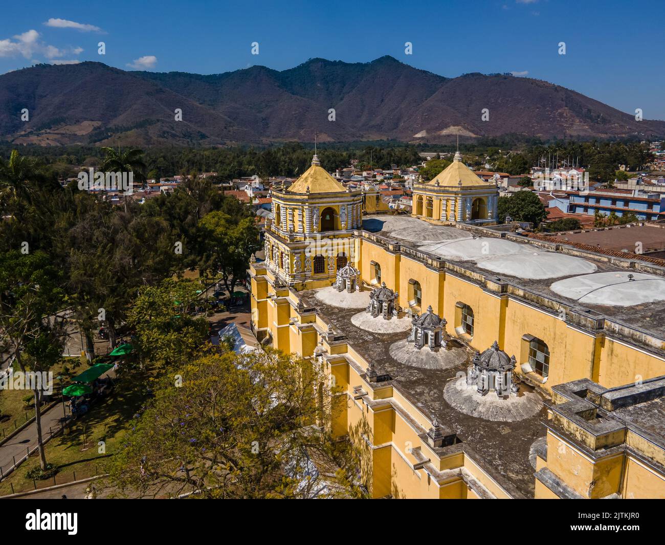 Beautiful aerial cinematic footage of the Antigua City in Guatemala ...
