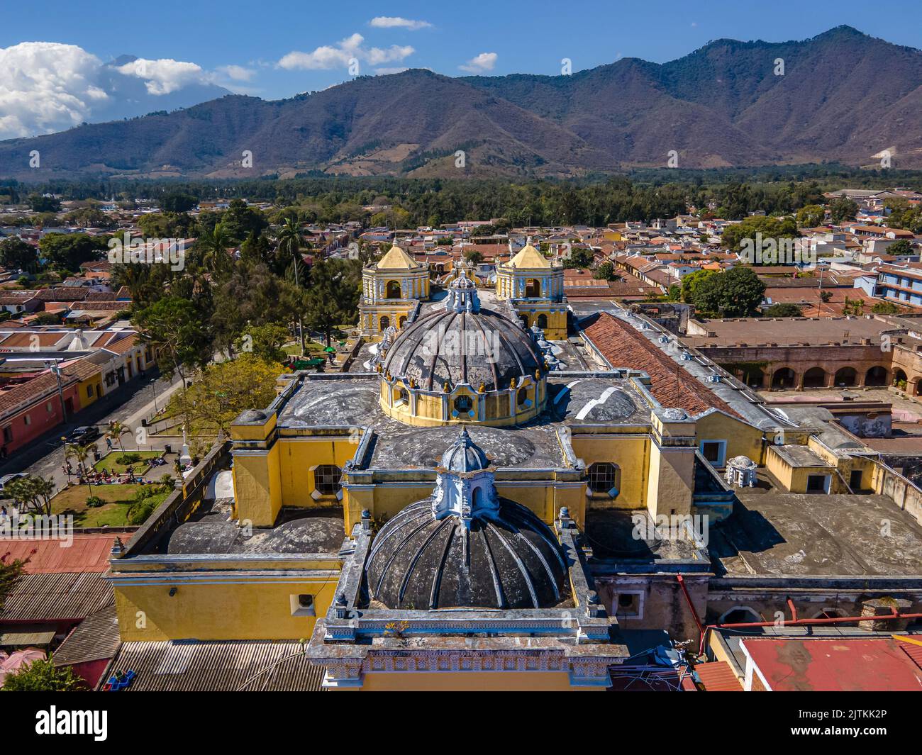 Beautiful aerial cinematic footage of the Antigua City in Guatemala ...