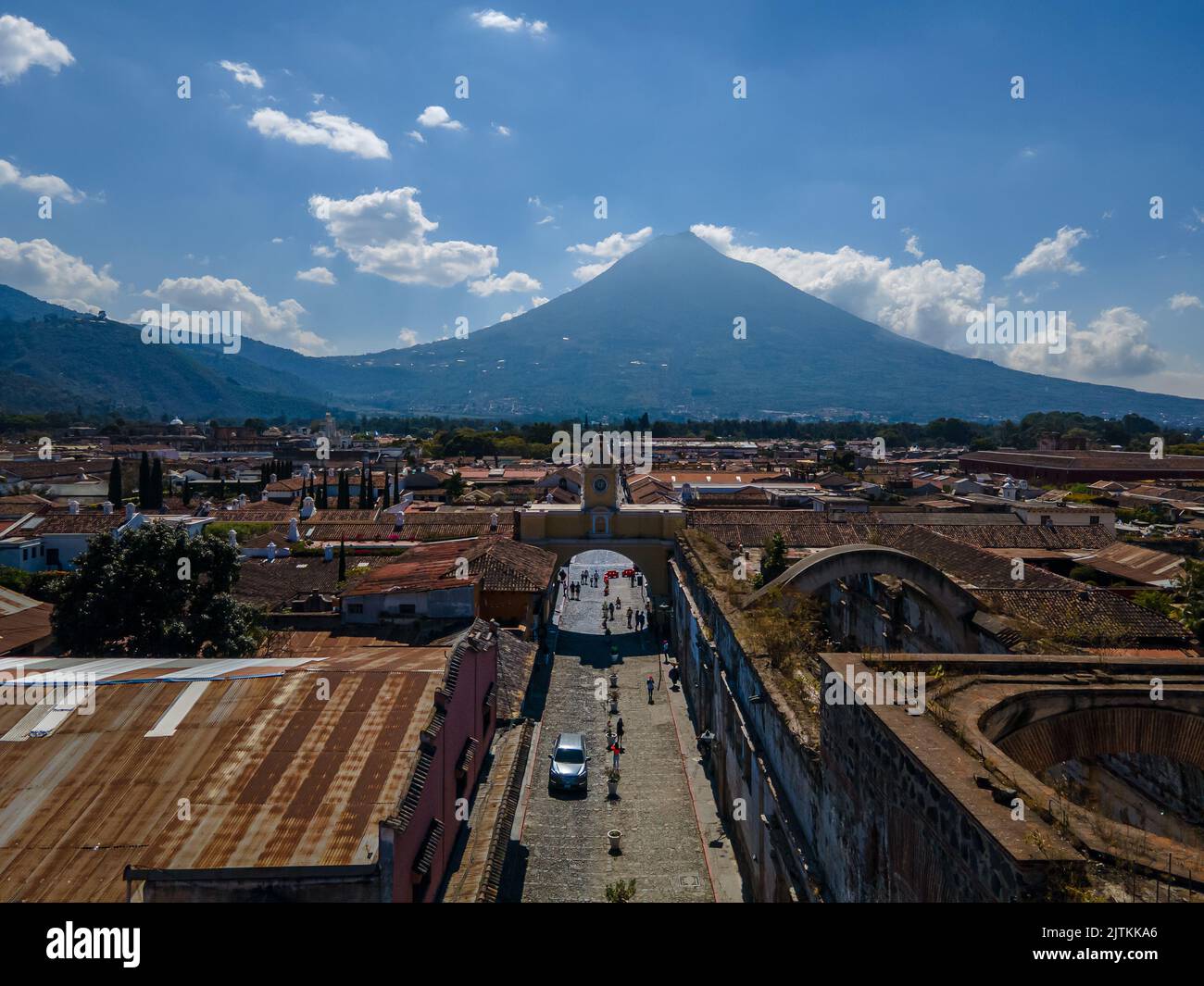 Beautiful aerial cinematic footage of the Antigua City in Guatemala ...
