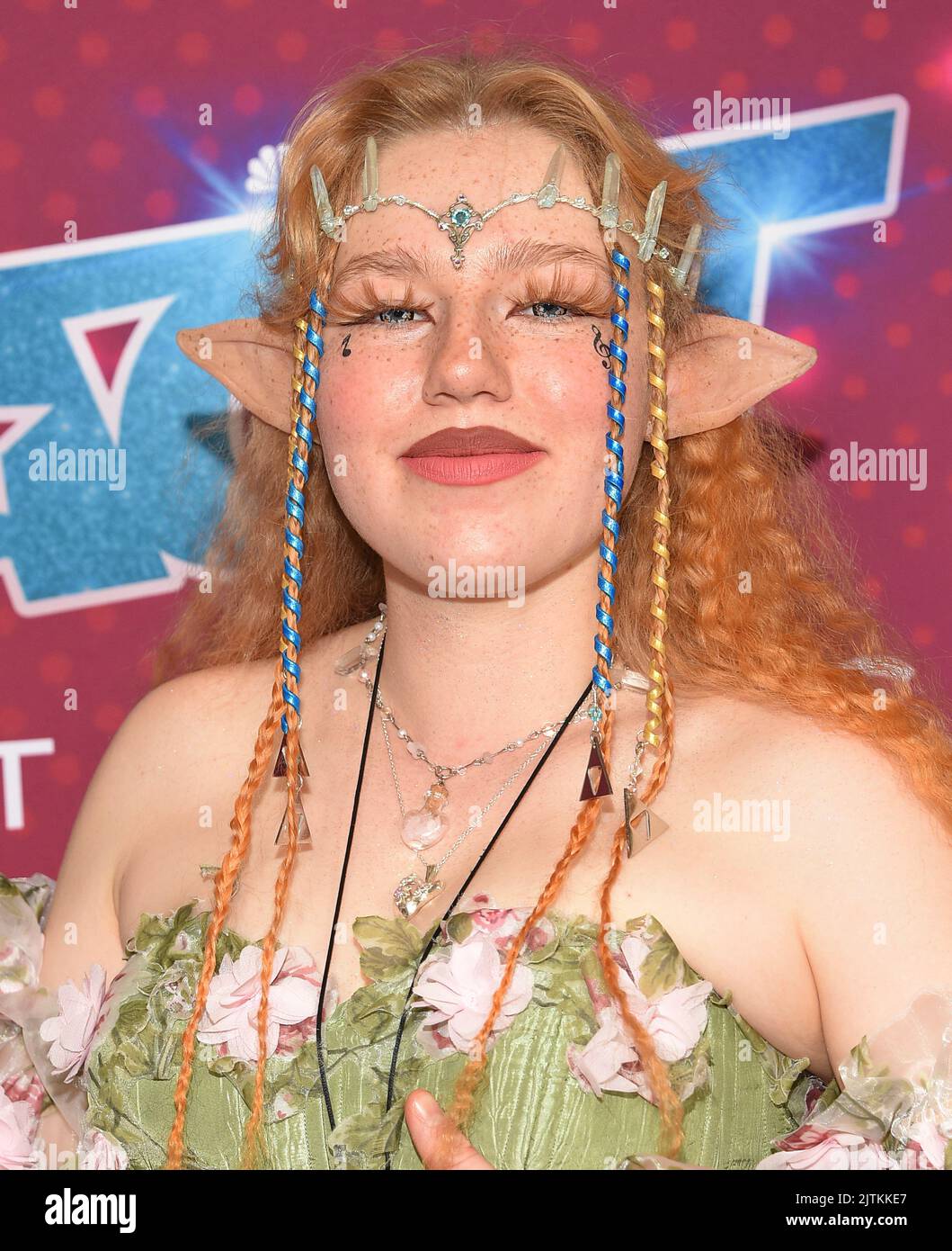 Freckled Zelda arriving to "America's Got Talent" season 17, Aug. 9 live show red carpet held at ...