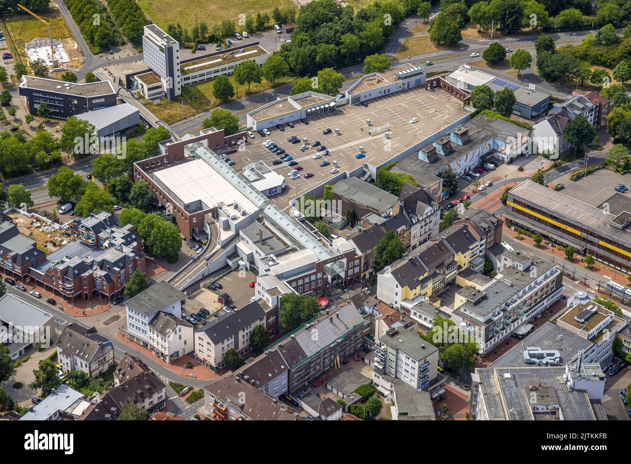Aerial view, Widumer Platz shopping center with parking deck, Castrop ...