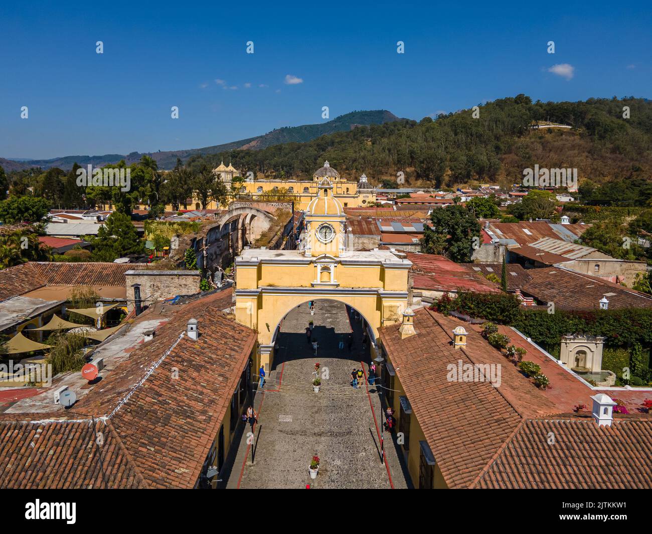 Beautiful aerial cinematic footage of the Antigua City in Guatemala ...