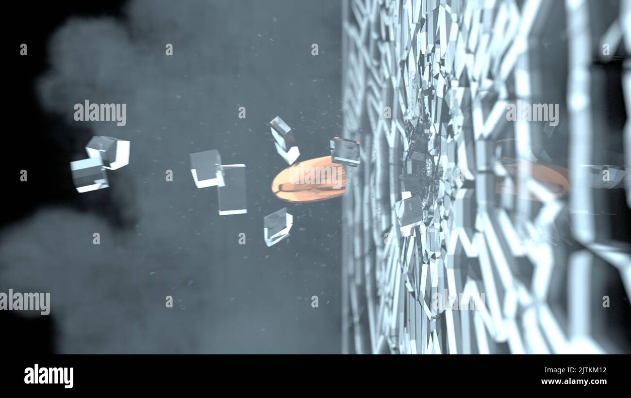 Bullet shot to glass window. Shattered and broken glass after ...