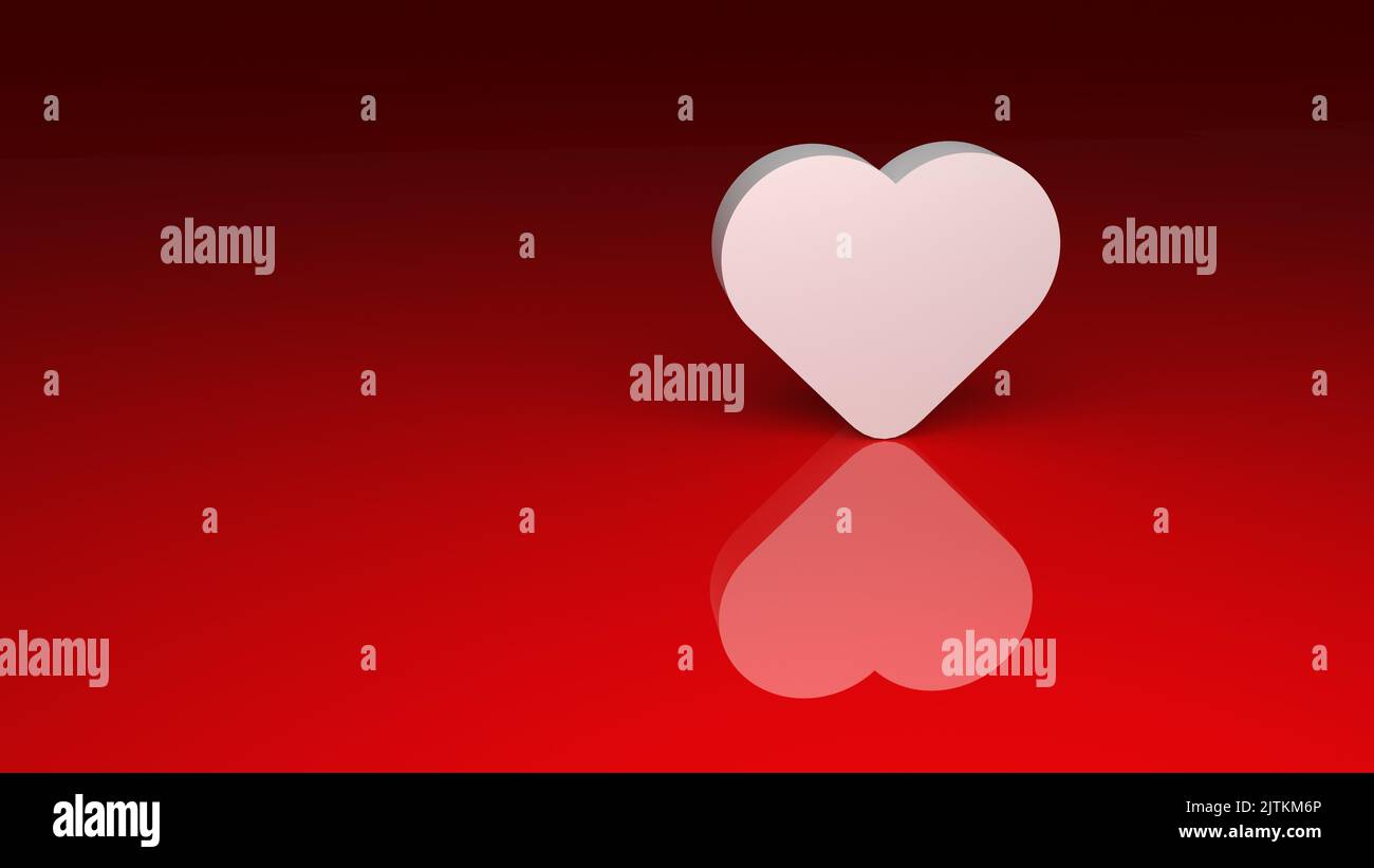 White 3D heart placed on glossy red desk with reflection. Symbol of ...