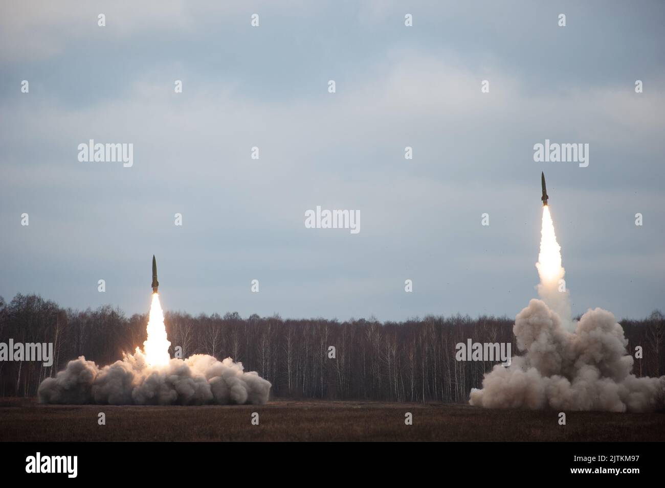 Launch of military missiles (rocket artillery) at the firing field ...