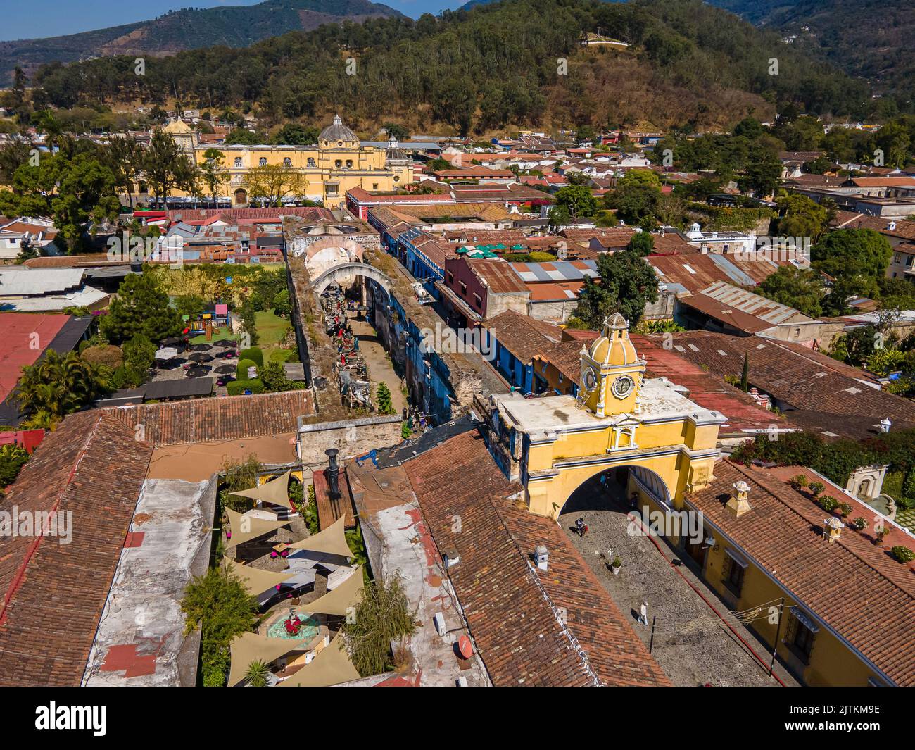 Beautiful aerial cinematic footage of the Antigua City in Guatemala ...