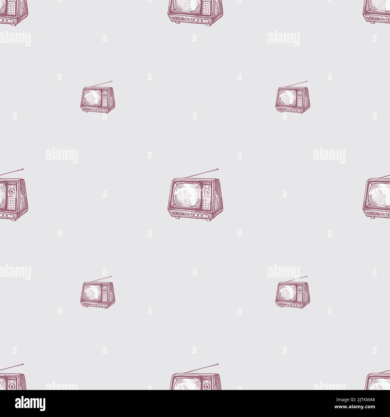 Retro TV engraved seamless pattern. Vintage television with antenna in ...