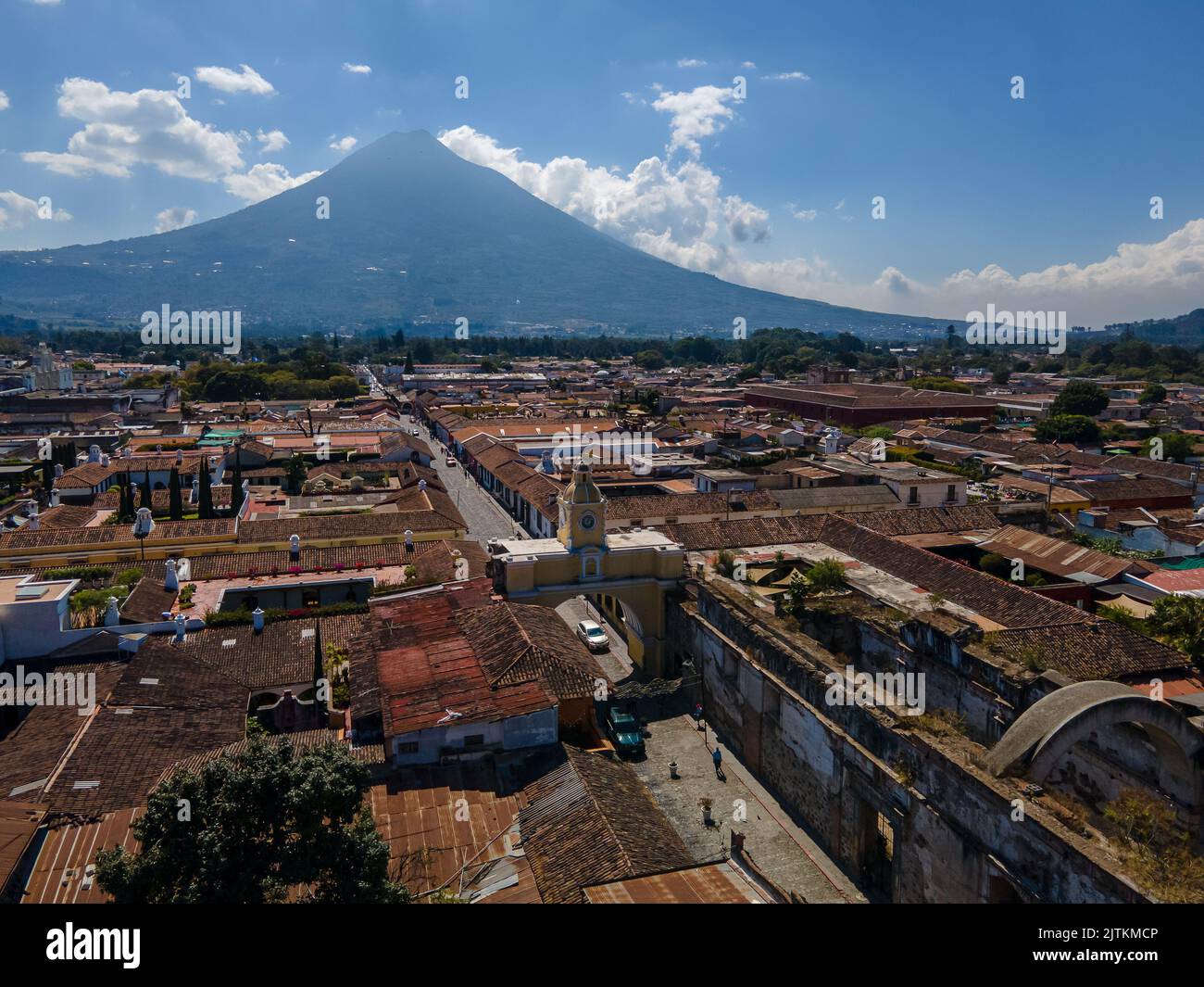 Beautiful aerial cinematic footage of the Antigua City in Guatemala ...
