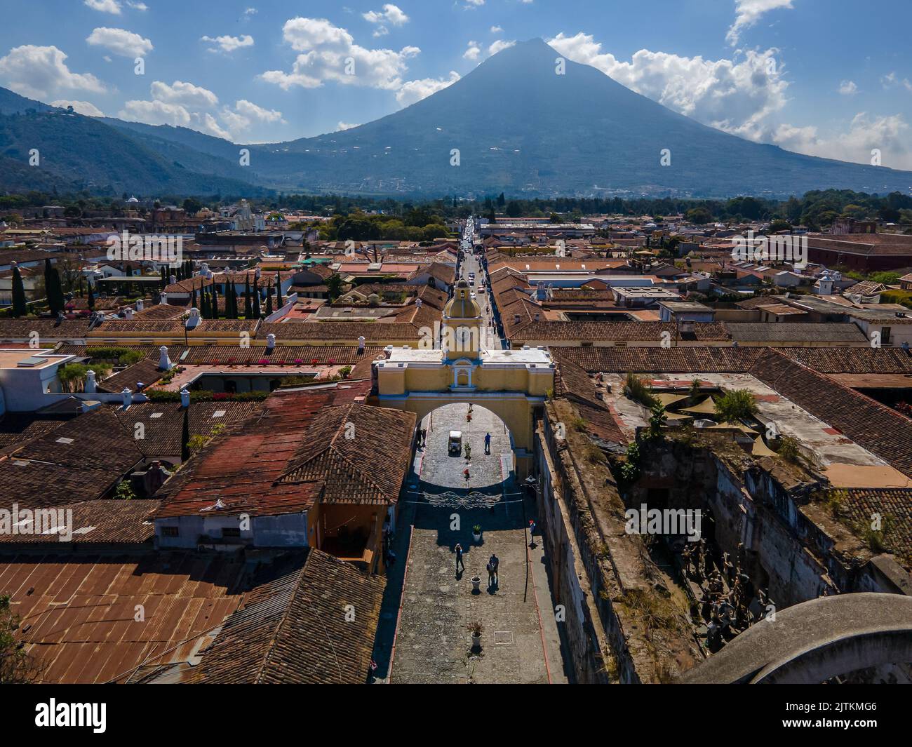 Beautiful aerial cinematic footage of the Antigua City in Guatemala ...