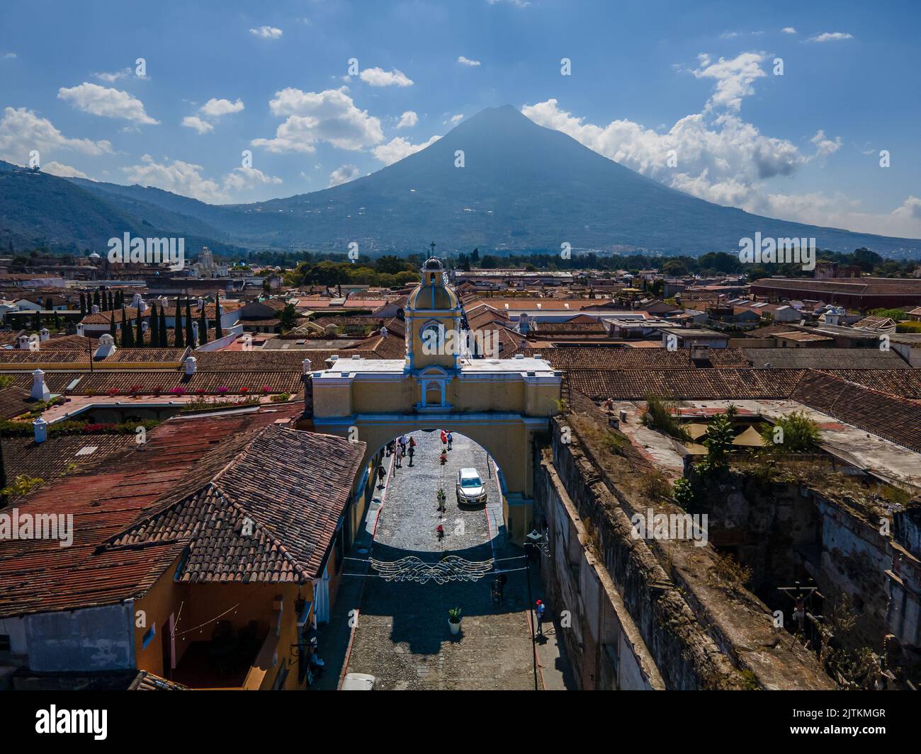 Beautiful aerial cinematic footage of the Antigua City in Guatemala ...